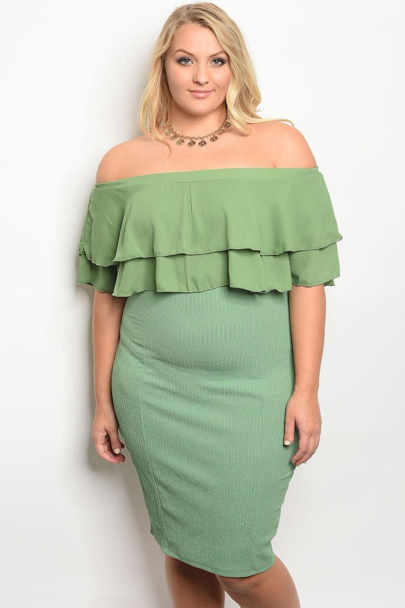 Ladies fashion plus size off the shoulder fitted bodycon dress ruffle ...