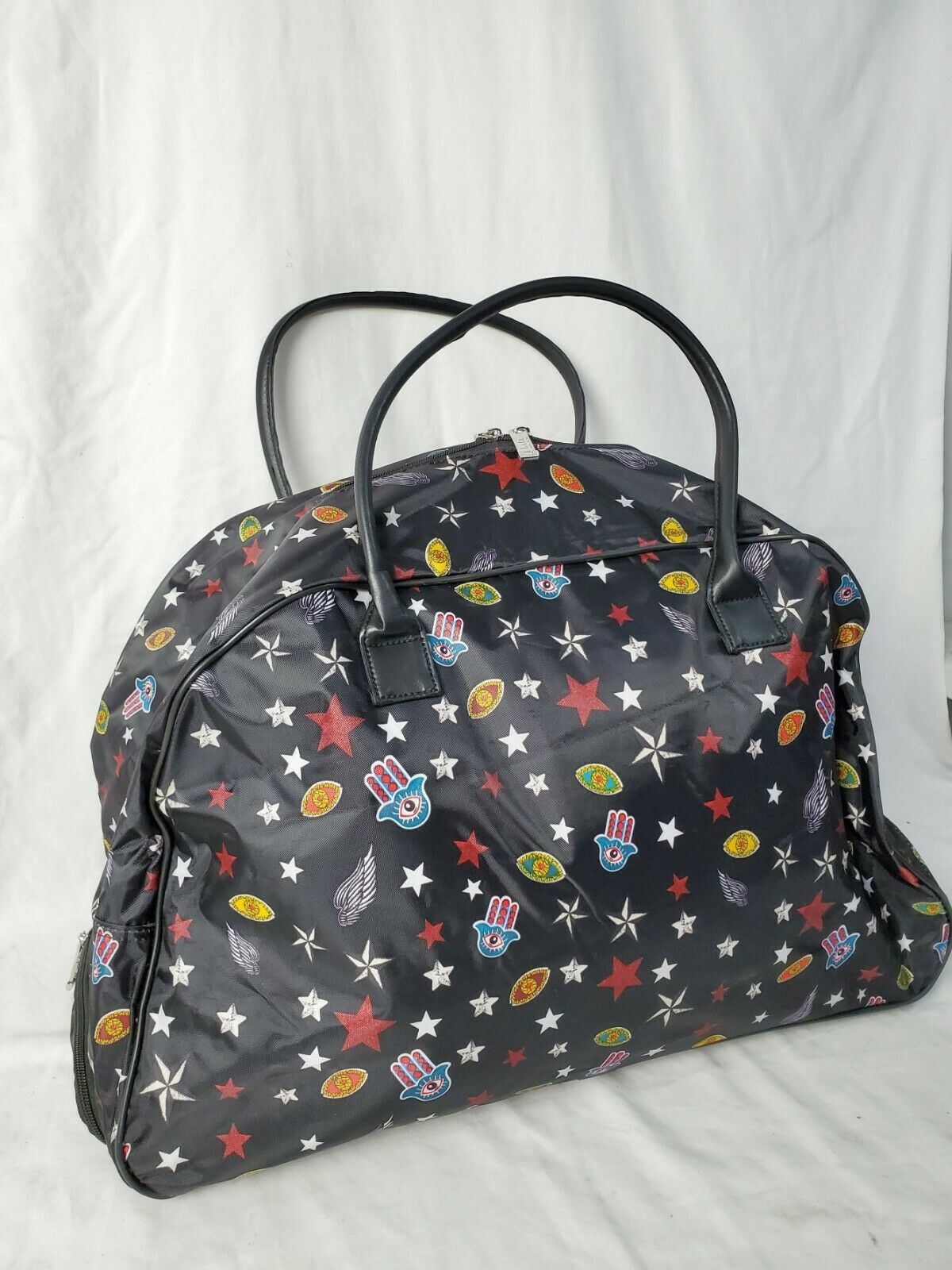 New Nicole Miller Wheeled Weekender Duffel 22" carry on Bag Black Prin ...