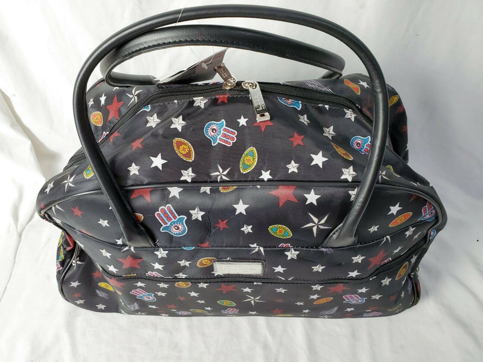 New Nicole Miller Wheeled Weekender Duffel 22" carry on Bag Black Prin ...