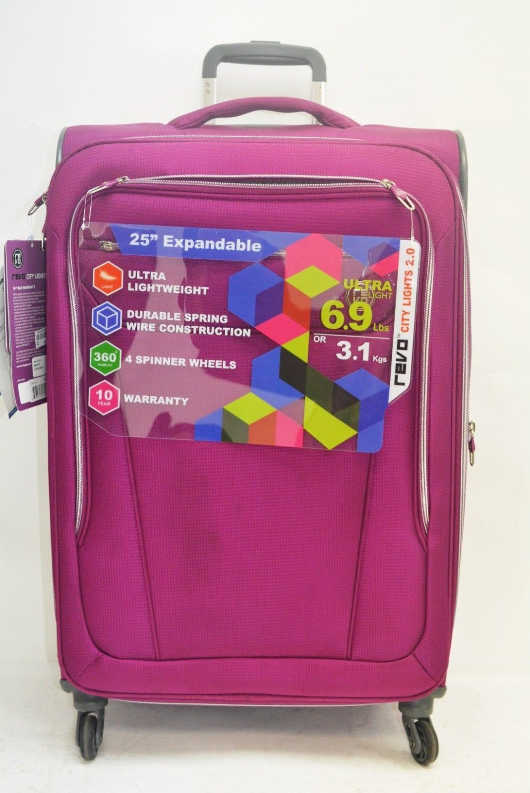 Revo City Lights 2.0 25" Spinner Expandable Luggage Suitcase Gray Soft ...